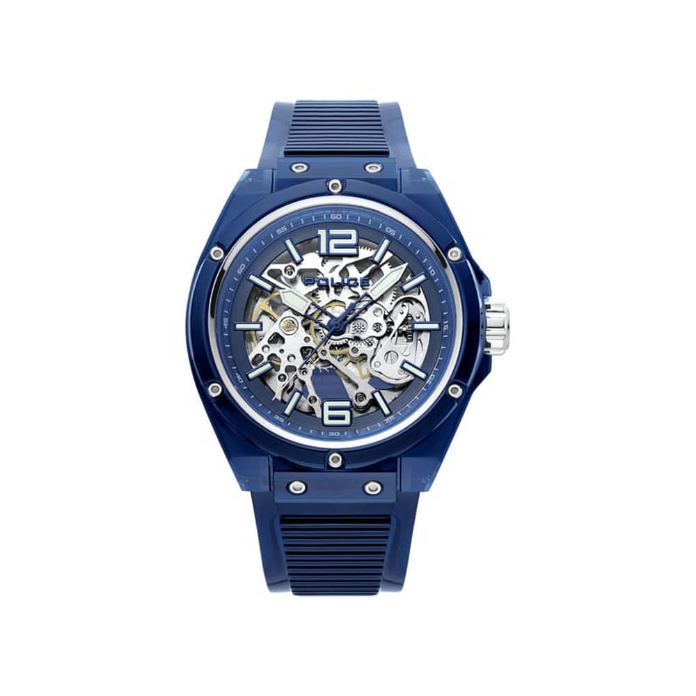 Buy Police Men’s Translucent Watch With Blue Case Blue Skeleton Dial ...
