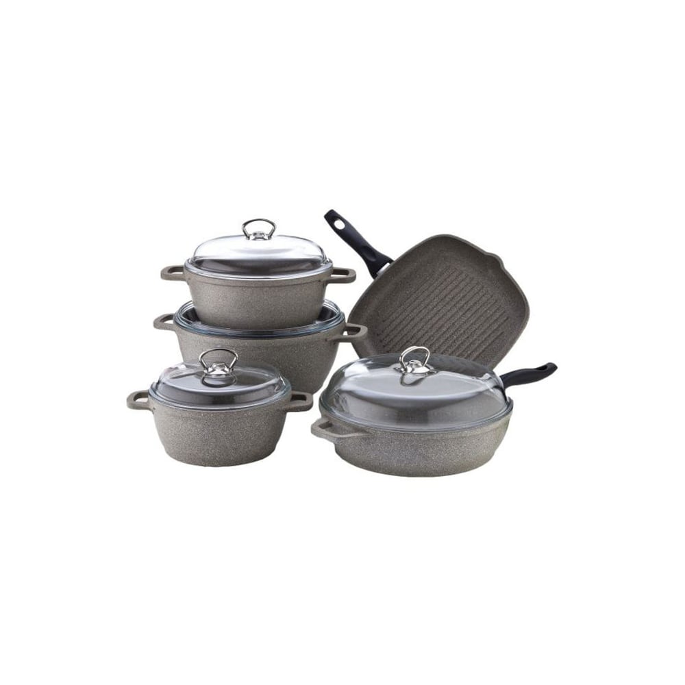 Buy Falez 9 Piece Non-Stick Granitec Cookware Set Grey Color Online in ...