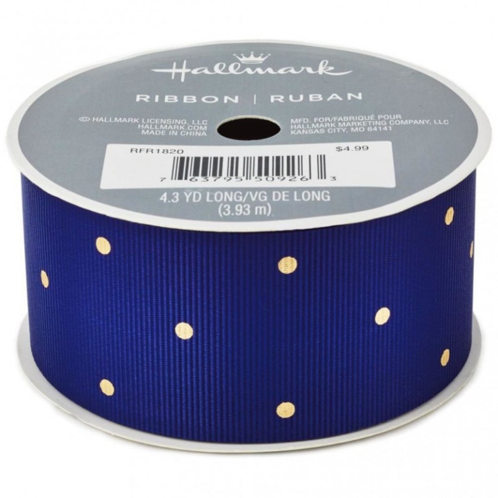 Buy Hallmark Blue With Gold Dots 1.5 Grosgrain Ribbon 12.9 ...