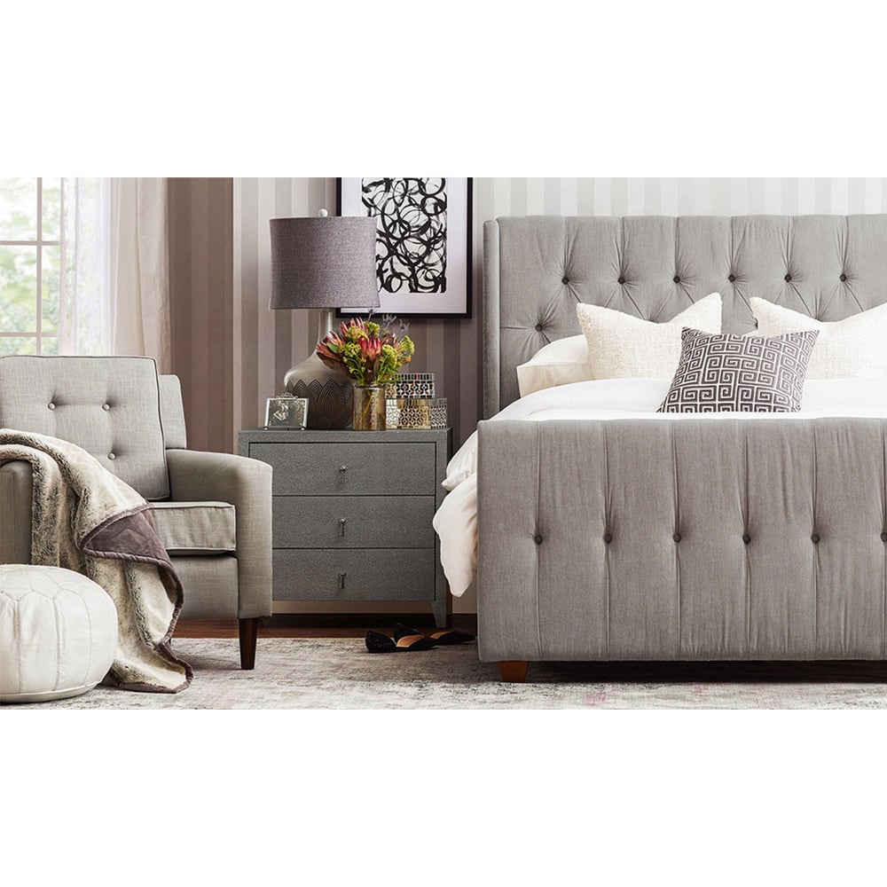 Buy David Tufted Wingback Upholstered Bed King Bed with Mattress Grey ...