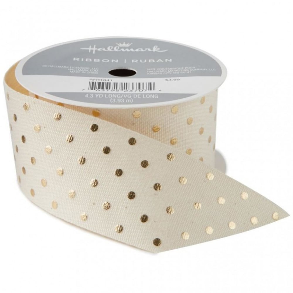 Buy Hallmark Natural 1.5 Cotton Ribbon With Gold Dots 4.3 Yards ...