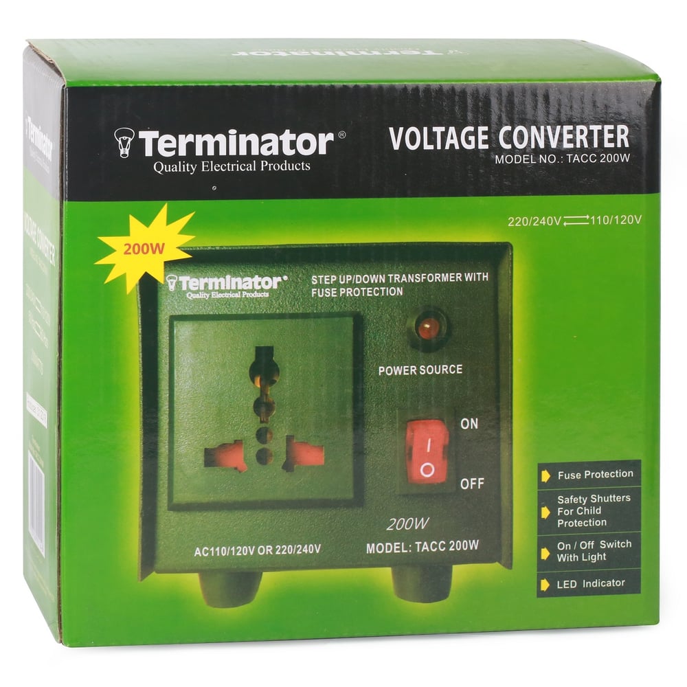 Buy Terminator Brand Voltage Converter Ac/ac 200w Online in UAE | Sharaf DG
