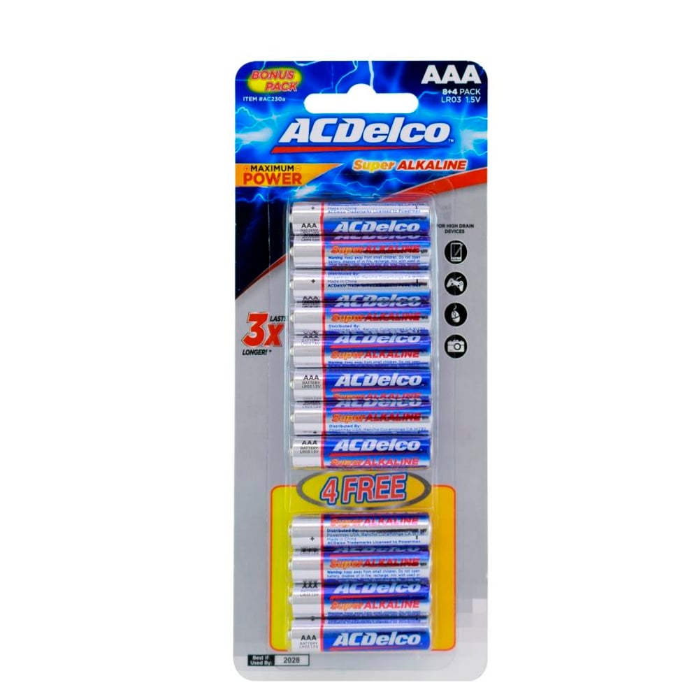 Buy AC Delco Alkaline Blister Card AAA 8+4pk – PCS Online in UAE ...
