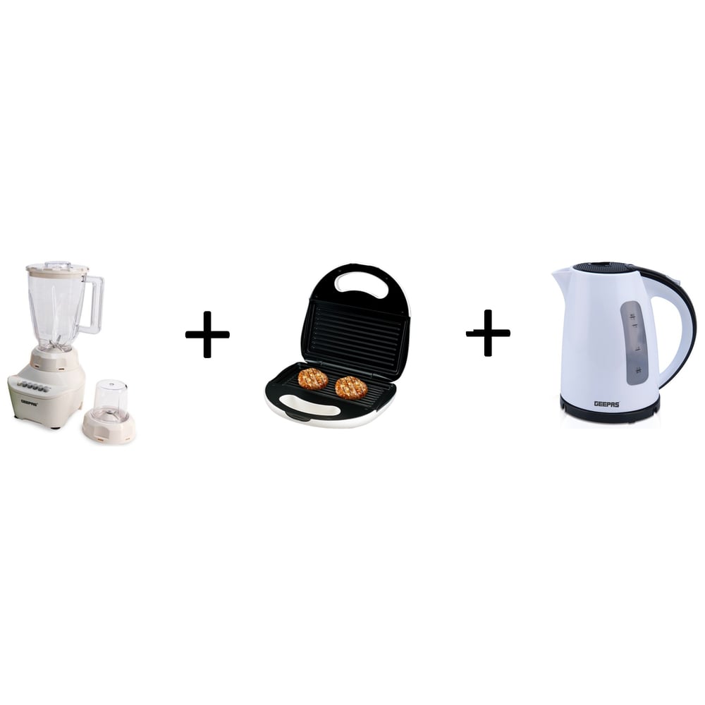 Geepas GSB5362 Blender + GGT686 Grill Maker + GK5449 Kettle price in ...