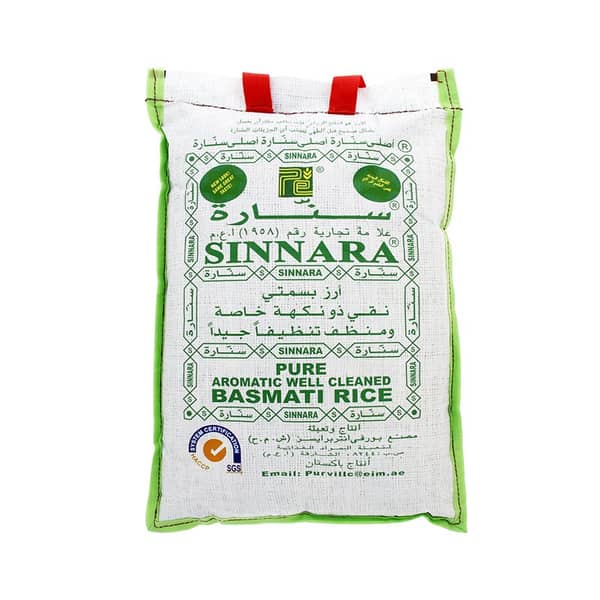 Buy Sinnara Pure Cleaned Basmati Rice 5kg Online in UAE | Sharaf DG
