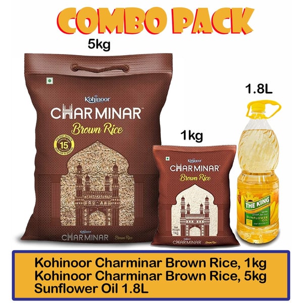 Buy Kohinoor Charminar Brown Rice, 5kg + 1Kg + Sunflower Oil 1.8L ...