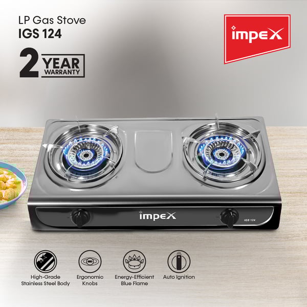 Buy Impex Igs 124 Stainless Steel Lp Gas Stove Featuring Auto Ignition Online in UAE | Sharaf DG