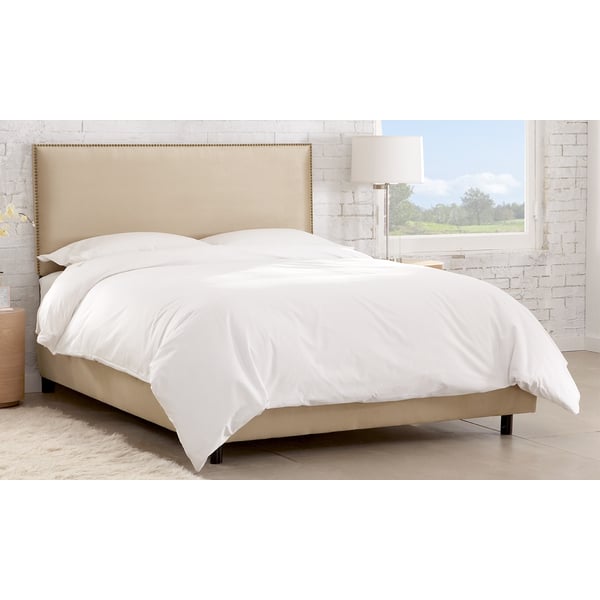 Burling Nail Button Border Bed in Micro-Suede Chocolate Queen with ...