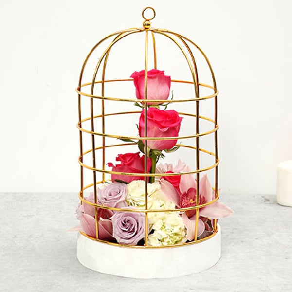 Elegant Mixed Roses Cage Arrangement price in Bahrain, Buy Elegant ...