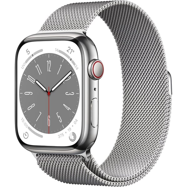 Buy Apple Watch Series 8 GPS + Cellular 41mm Silver Stainless Steel Case with Silver Milanese ...
