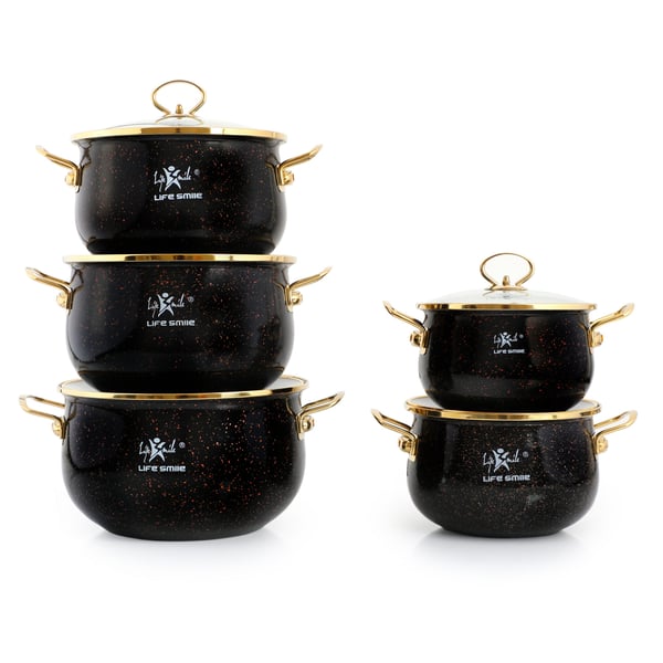 Buy 10 Pcs Enamel Cookware Sets Gold Rim Black/red Online in UAE ...