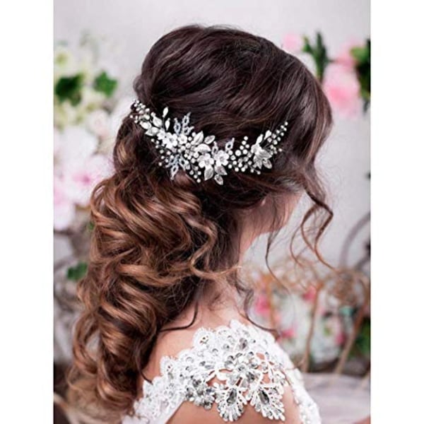 Buy Catery Flower Bride Wedding Headband Silver Crystal Pearl Hair Vine ...
