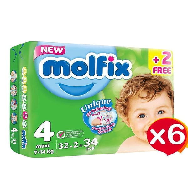 Buy Molfix 3d Midi Twin Diapers Size 4 34 Count, Pack Of 6 Online in ...