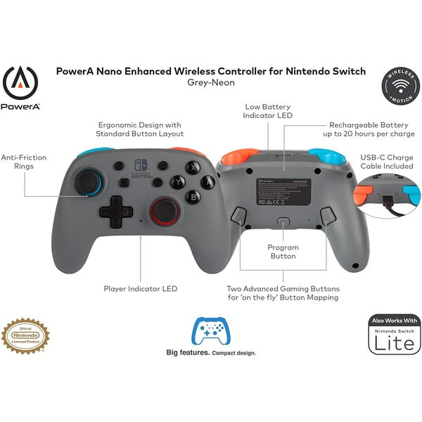 Buy PowerA Switch Grey-Neon Nano Enhanced Wireless Controller Online in ...