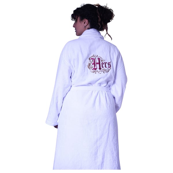 اشترِ “Hers” Embroidery Egyptian Cotton White Bath Robe عبر الإنترنت في ...