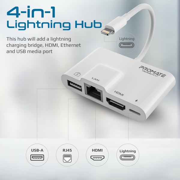 Buy Promate Lightning Hub With 1080p Hdmi, Rj45 Ethernet, Data Transfer ...
