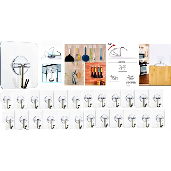 Buy Lavish 24 Pcs Self Adhesive Sticker Hanger Transparent Multipurpose ...