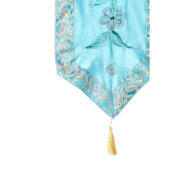 Buy Ikras Embroided Table Runner Fabric Blue/Silver 13x72centimeter ...