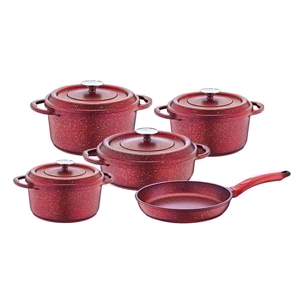 Oms 9 Pcs Ocaliptus Oven Safe Die Cast Cookware Set With Granite Cover ...